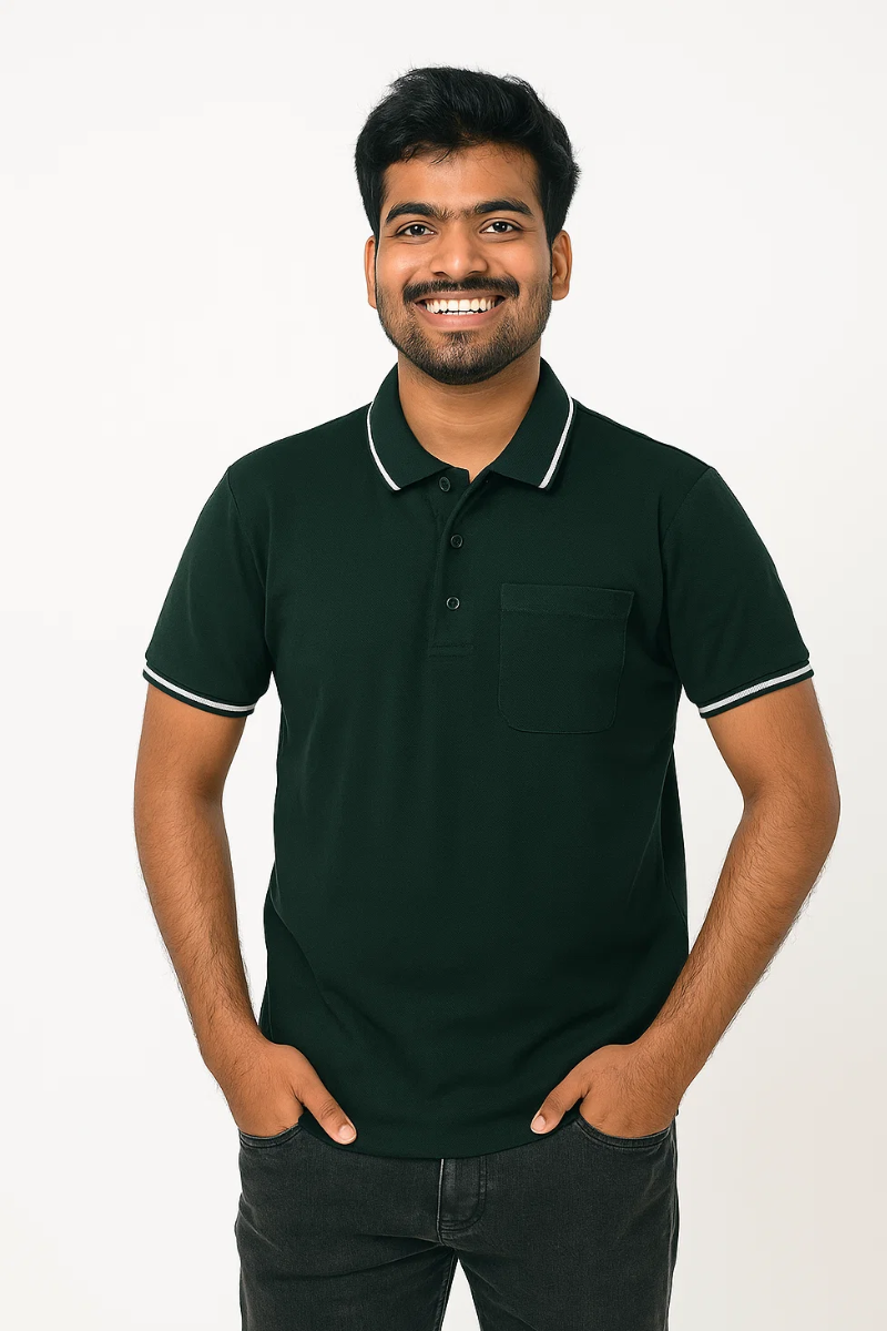 Dark Green Collar T-shirt with Pocket